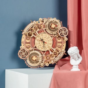 Wall Clock/time Engine Calendar 3D Puzzle, Wooden Mechanical Model Kit ...