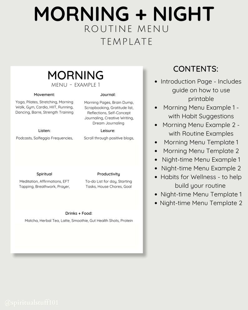 Morning and Night Routine Menu Template, Dopamenu, Minimalistic, for ...