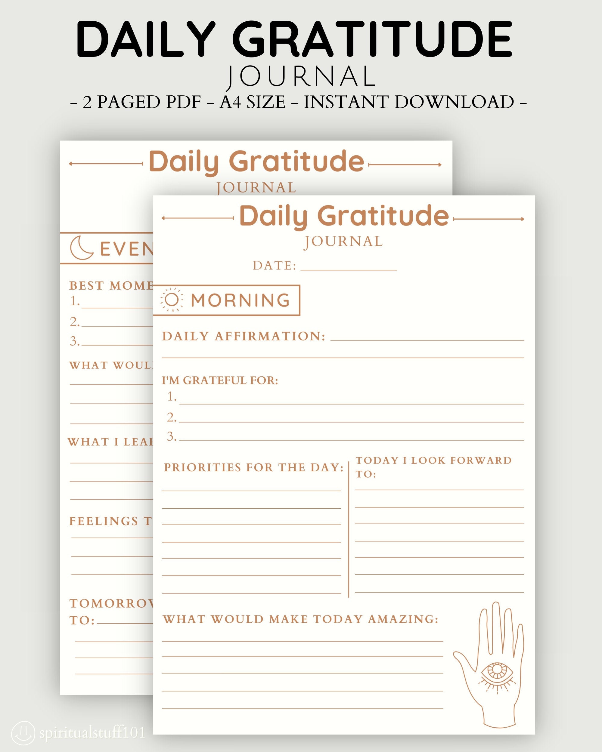 Daily Gratitude Journal, Instant Download, Morning, Evening ...