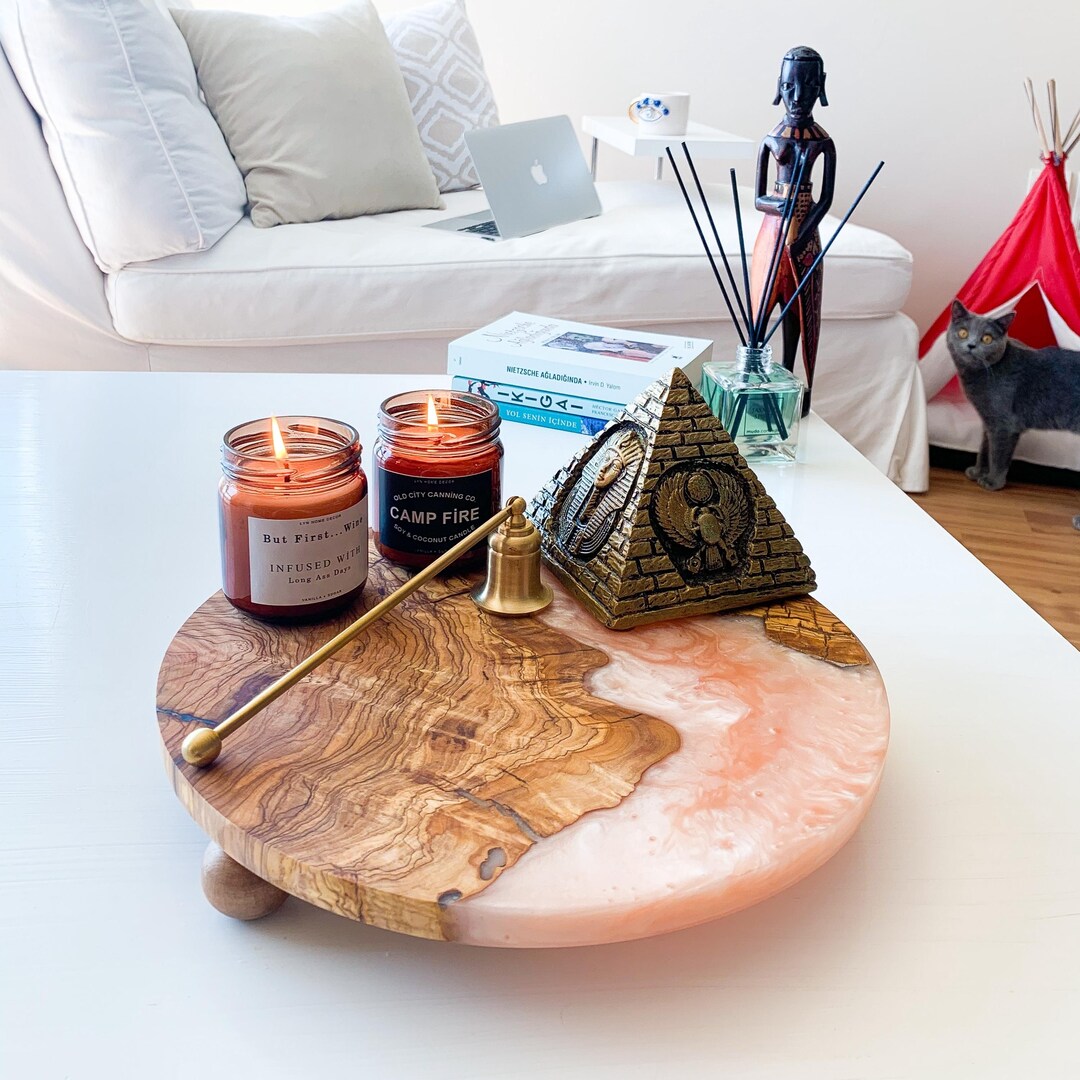 Special Salmon Epoxy and Olive Wood Charcuterie Board, Round Cheese ...