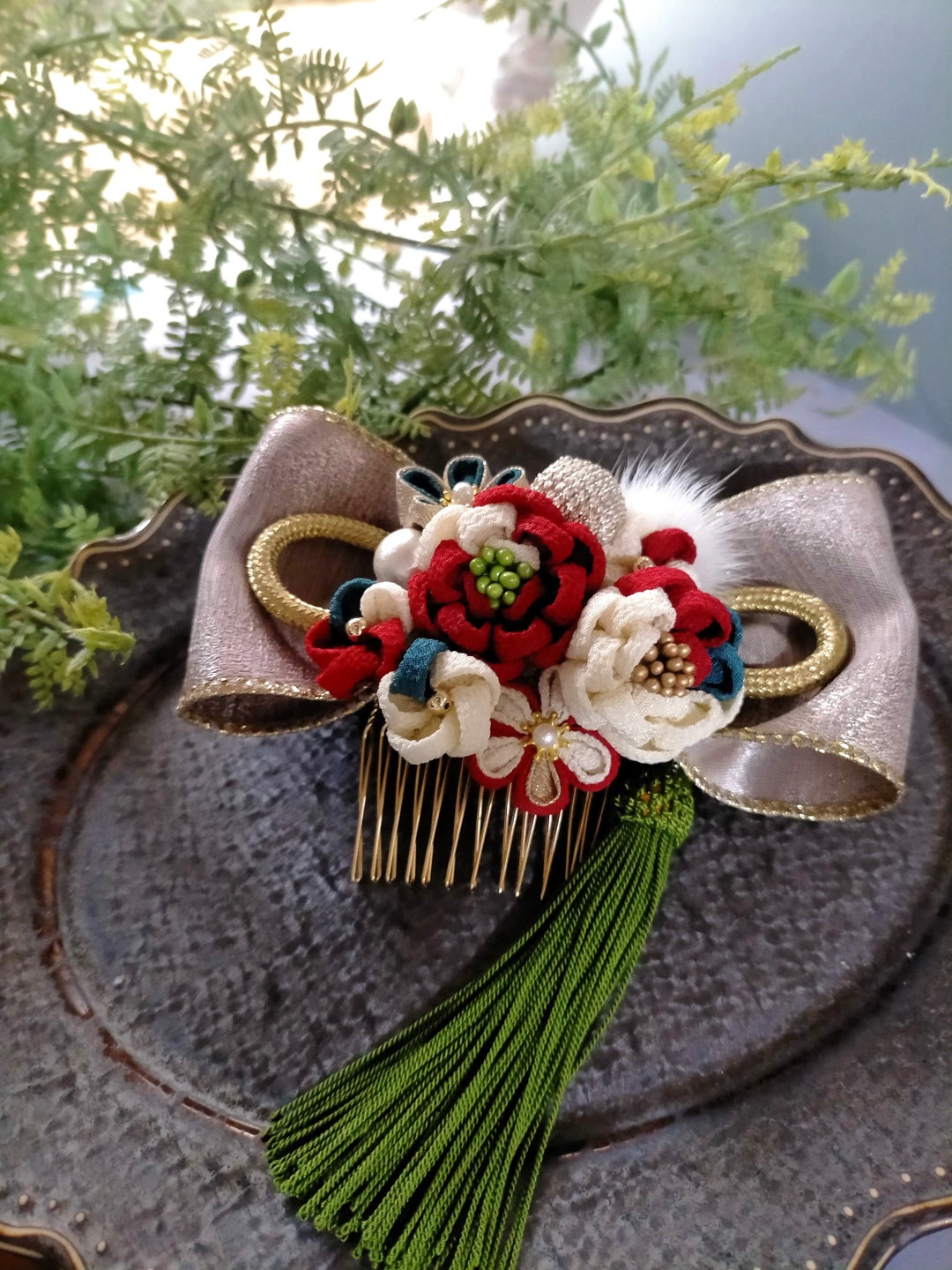 Kanzashi Flower Hair Comb With Falls / Decorative Hair Bow - Etsy