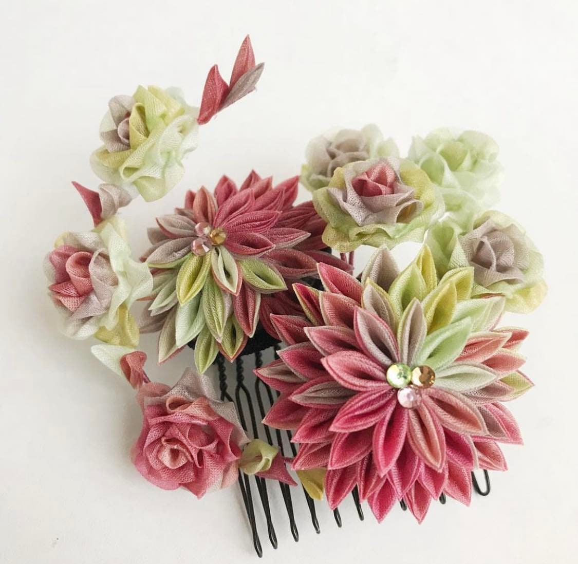 Silk Kanzashi Rose Flower Hair Comb / Japanese Silk Rose Hair Comb ...
