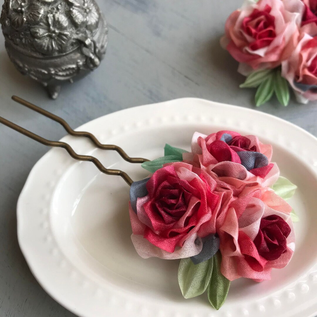 Silk Kanzashi Flower Rose Hair Stick / Japanese Traditional Kanzashi ...