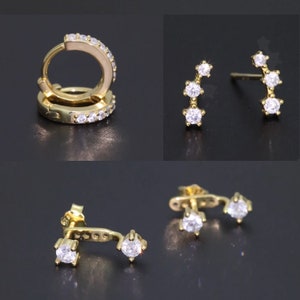 Sterling Silver Minimalist Set: Earring Jacket, Huggies Hoop, Ear Climber for Multi Piercings ...