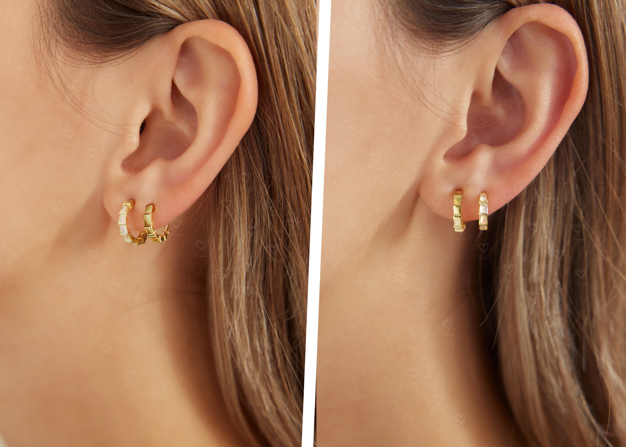 Reversible Huggie Hoop Earring, Bezel Diamond Hoops & Solid Gold ...