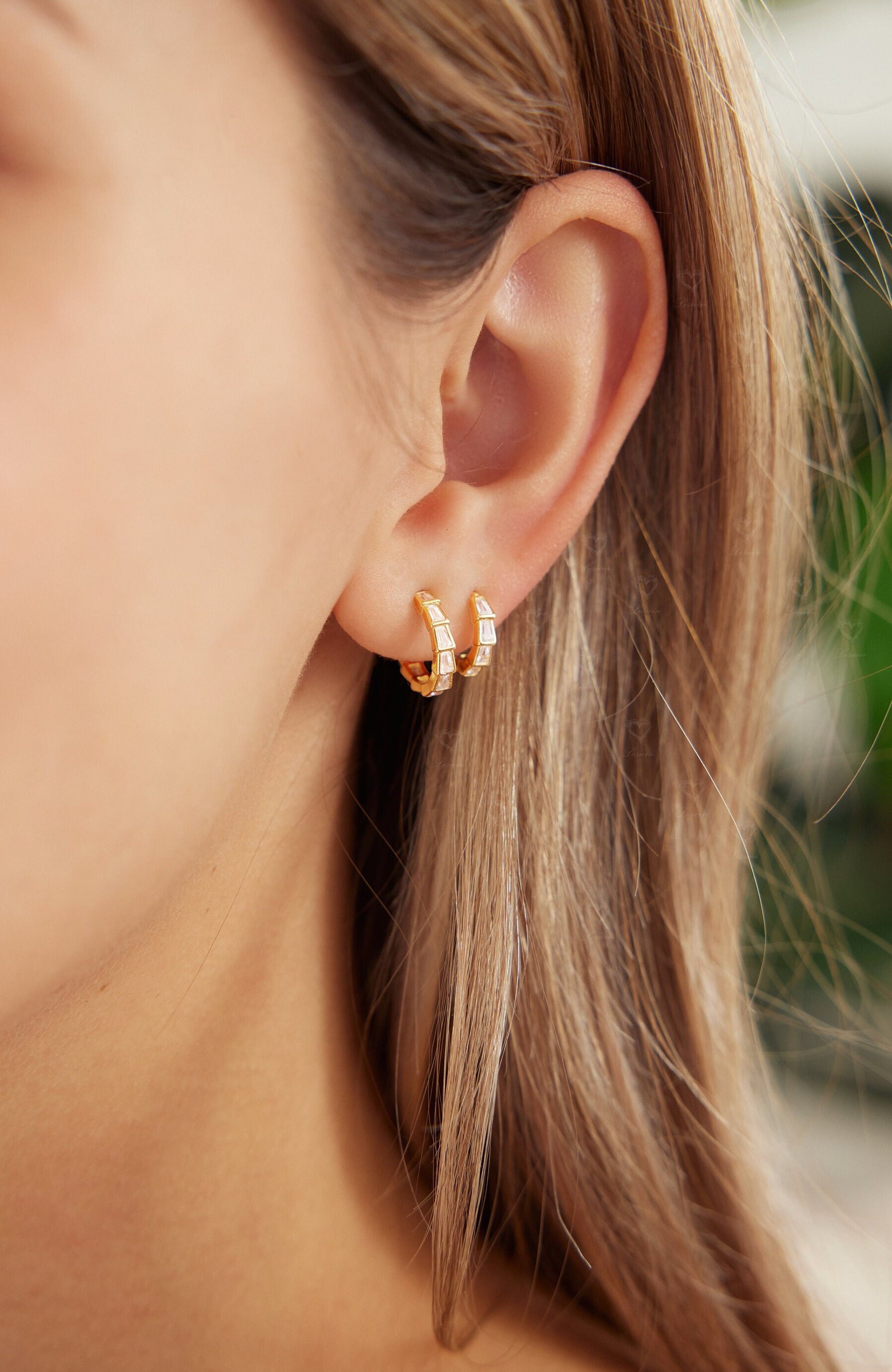 Reversible Huggie Hoop Earring, Bezel Diamond Hoops & Solid Gold ...