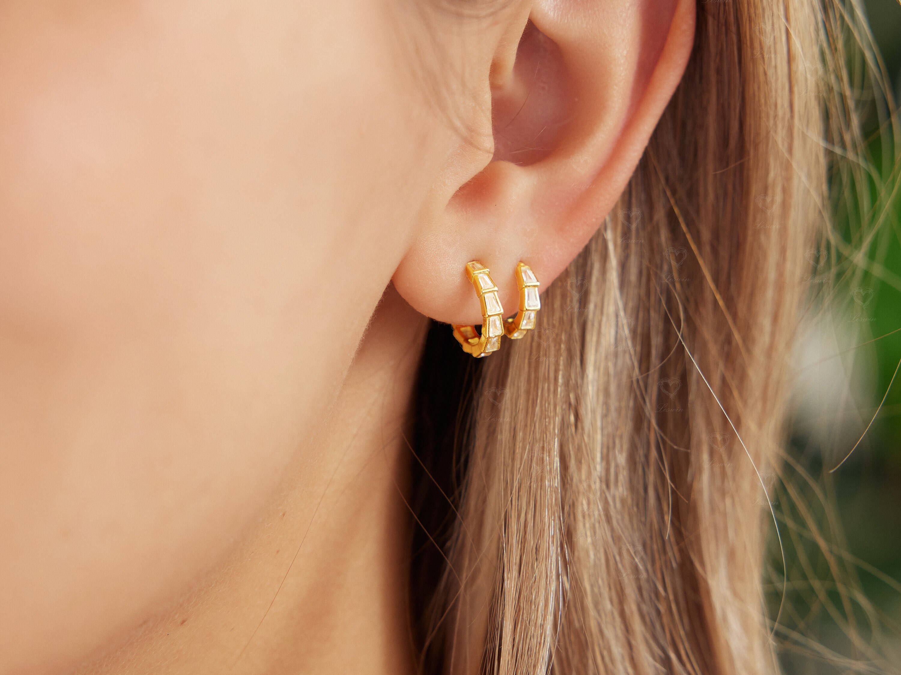 Reversible Huggie Hoop Earring, Bezel Diamond Hoops & Solid Gold ...