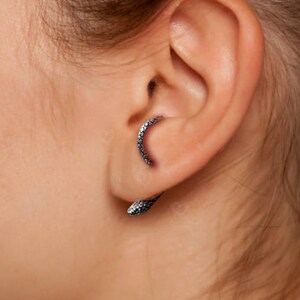 Gold Snake Set: Earring Jacket & Half Hoop for Multi Piercings, Black Serpenti Viper Jewelry ...
