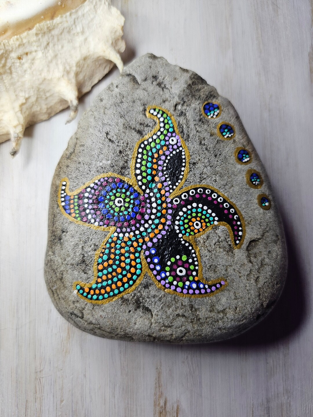 Hand-painted Dotted Starfish With Bubbles on Beach Rock - Etsy