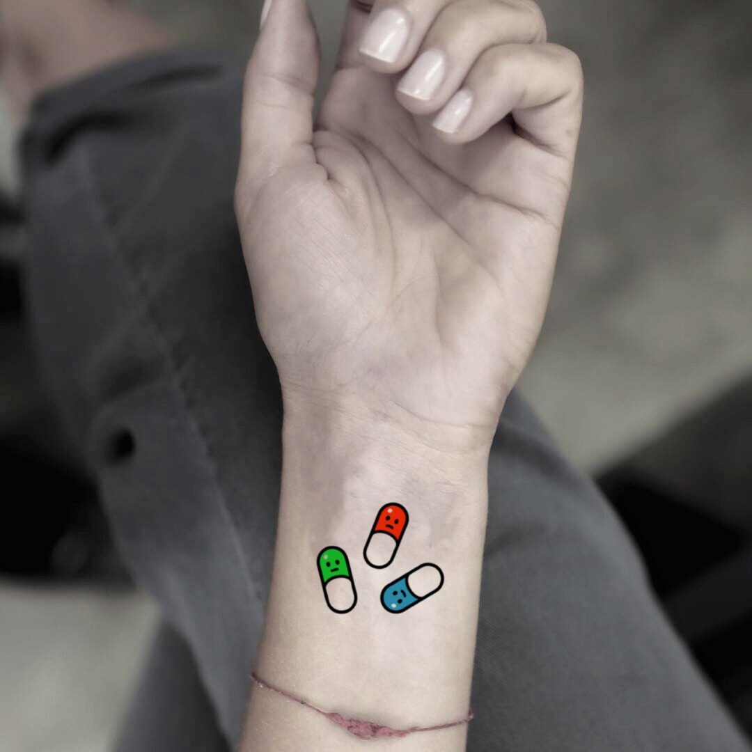 Pill Temporary Fake Tattoo Sticker (set of 2) - Etsy