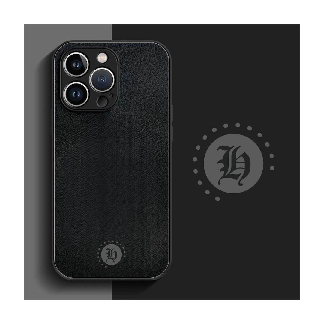 Minimal Letter H Monogram Icon Black Leather Phone Case - Etsy