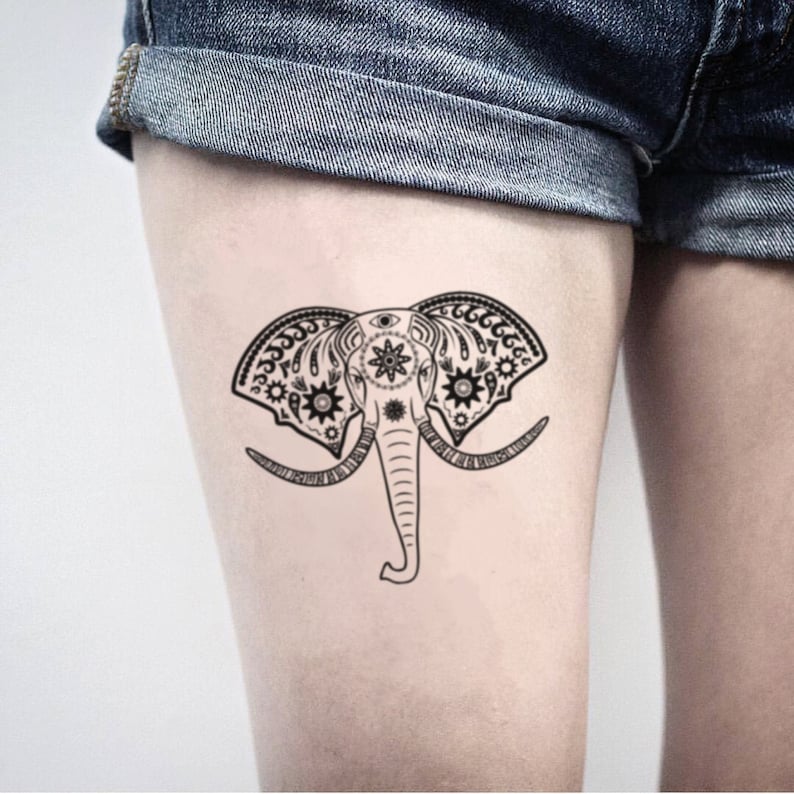 Asian Elephant Temporary Tattoo Sticker (set of 2) - Etsy