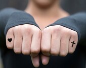 Heart & Cross Pinky Finger Temporary Tattoo Sticker set of 4 - Etsy