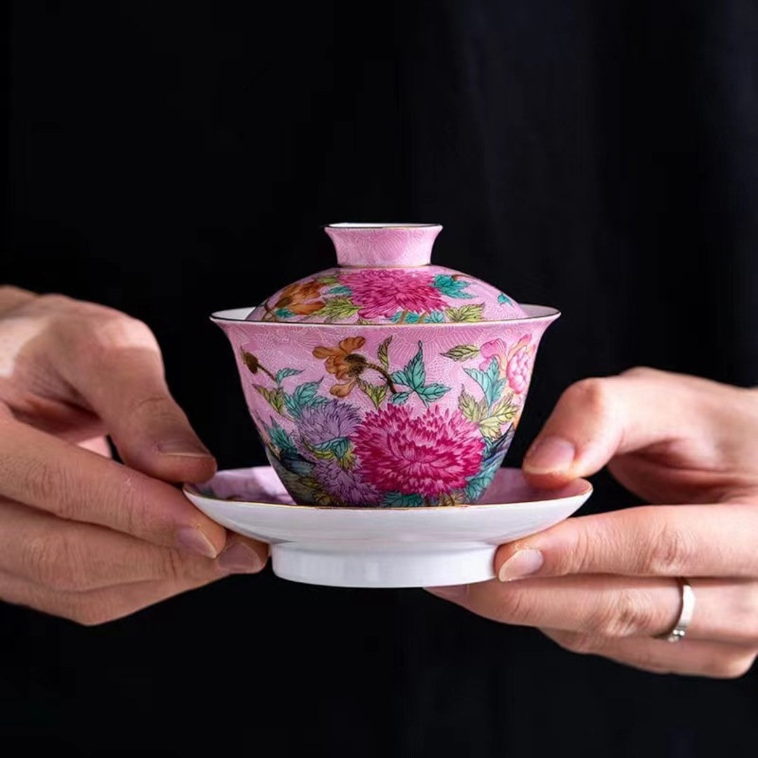 Ceramic Enamel Gaiwan Tea Setflower Gaiwan Setchinese Gong Fu Tea Set ...
