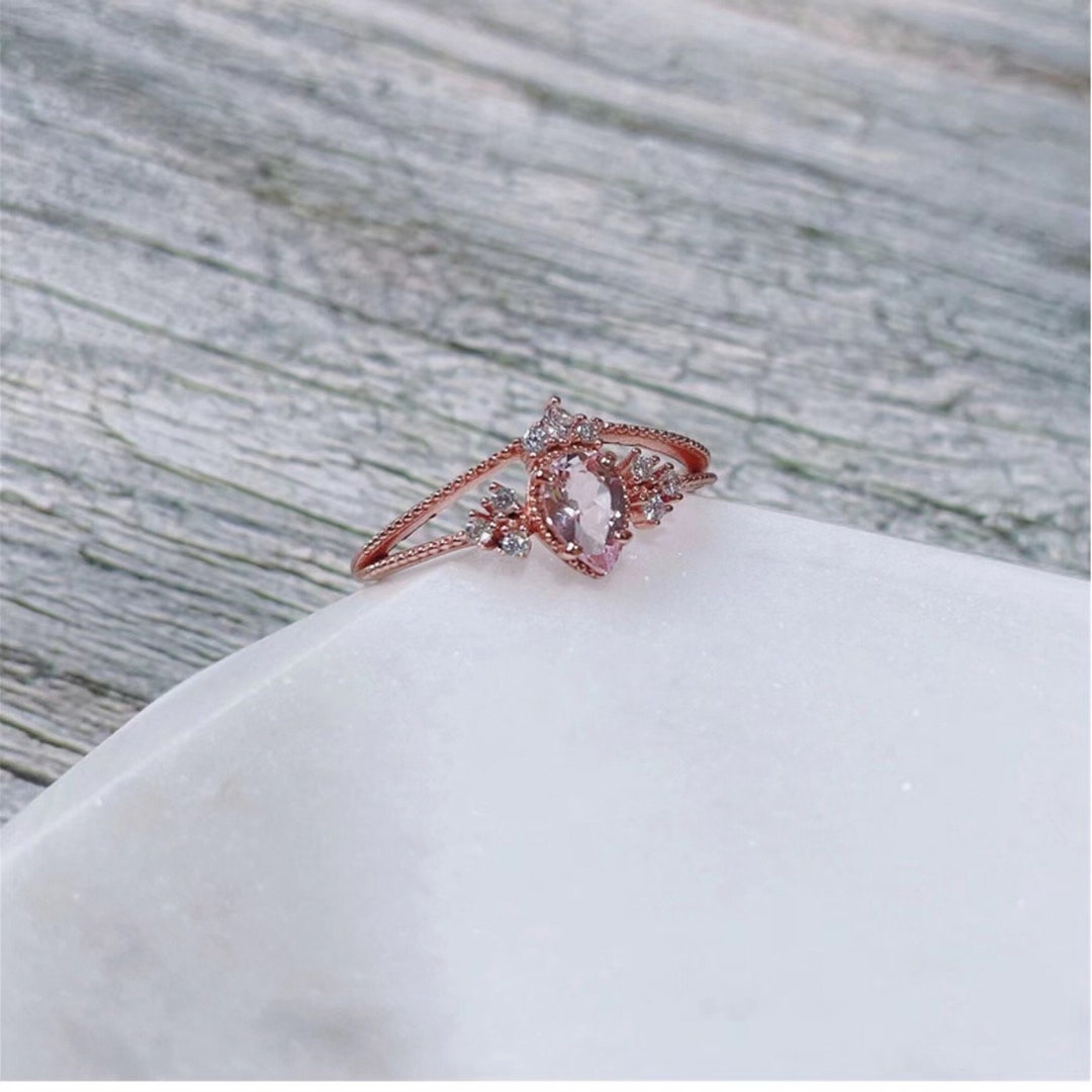 Pink Morganite Engagement Ring, Natural Morganite Ring, Pear Shaped ...