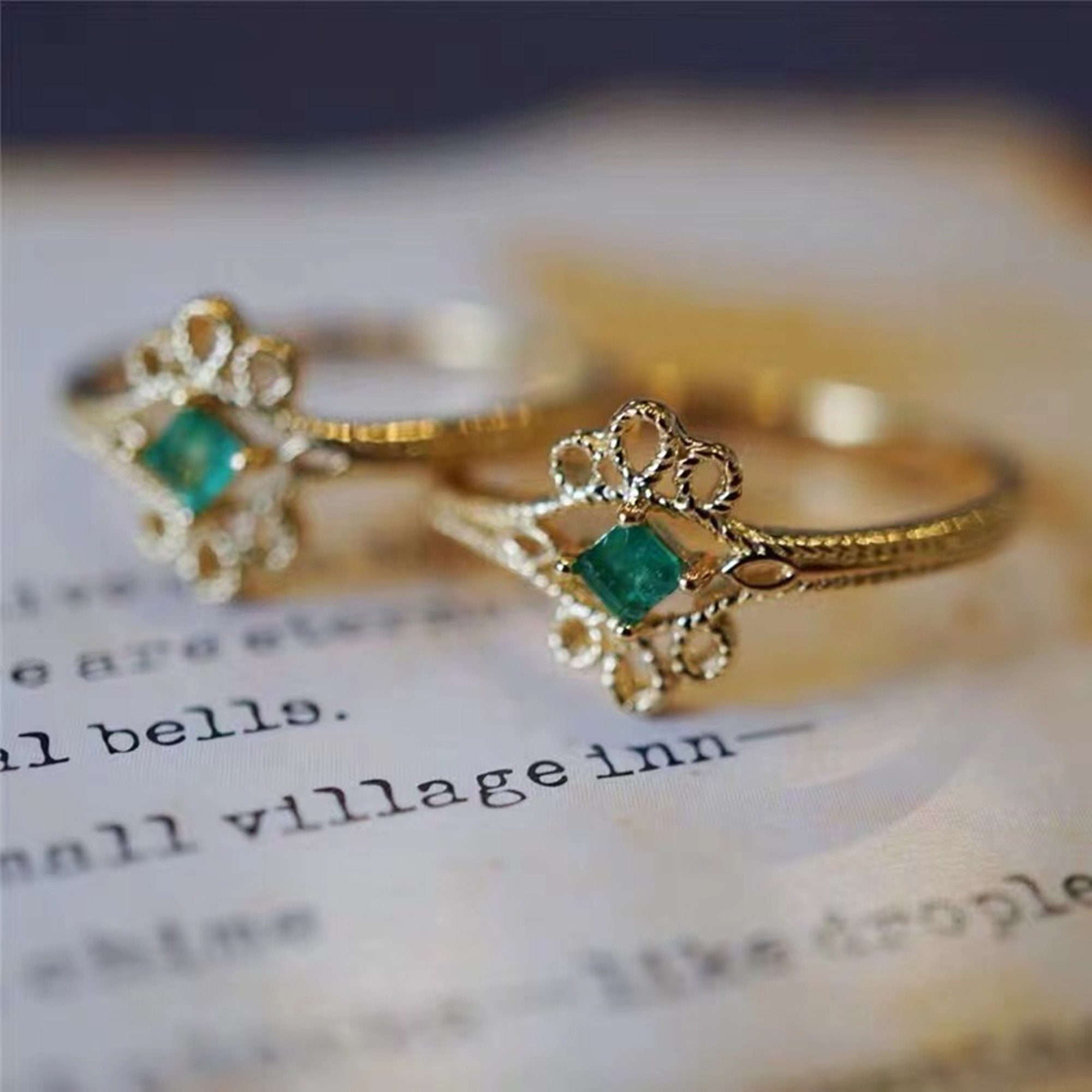 Dainty Emerald Promise Ring Vintage Emerald Engagement Ring | Etsy