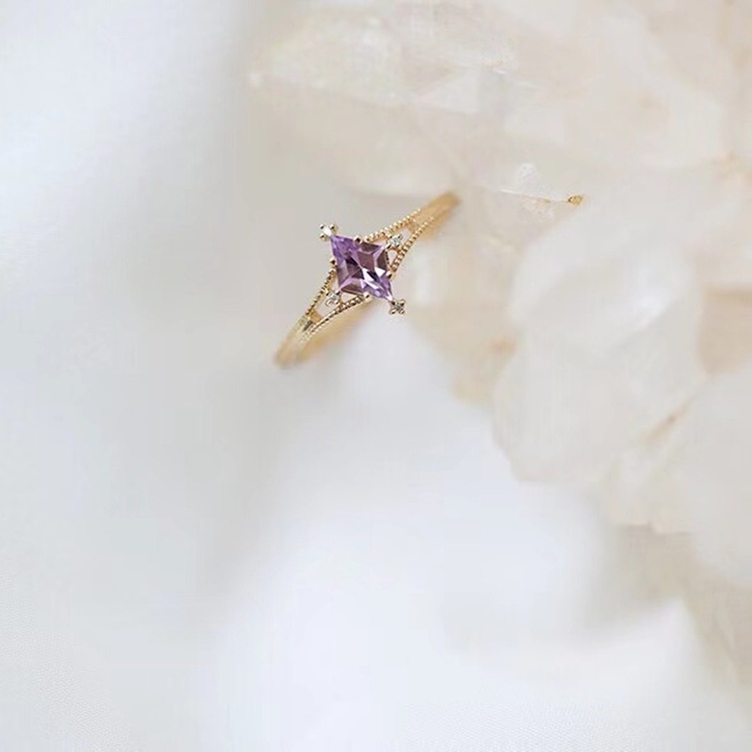 Amethyst Engagement Ring, Dainty Amethyst Promise Ring, Natural ...