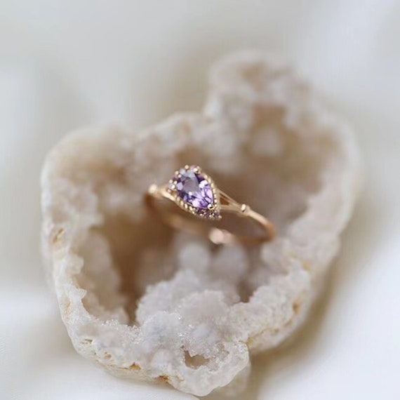 Teardrop Amethyst Promise Ring Natural Amethyst Engagement | Etsy