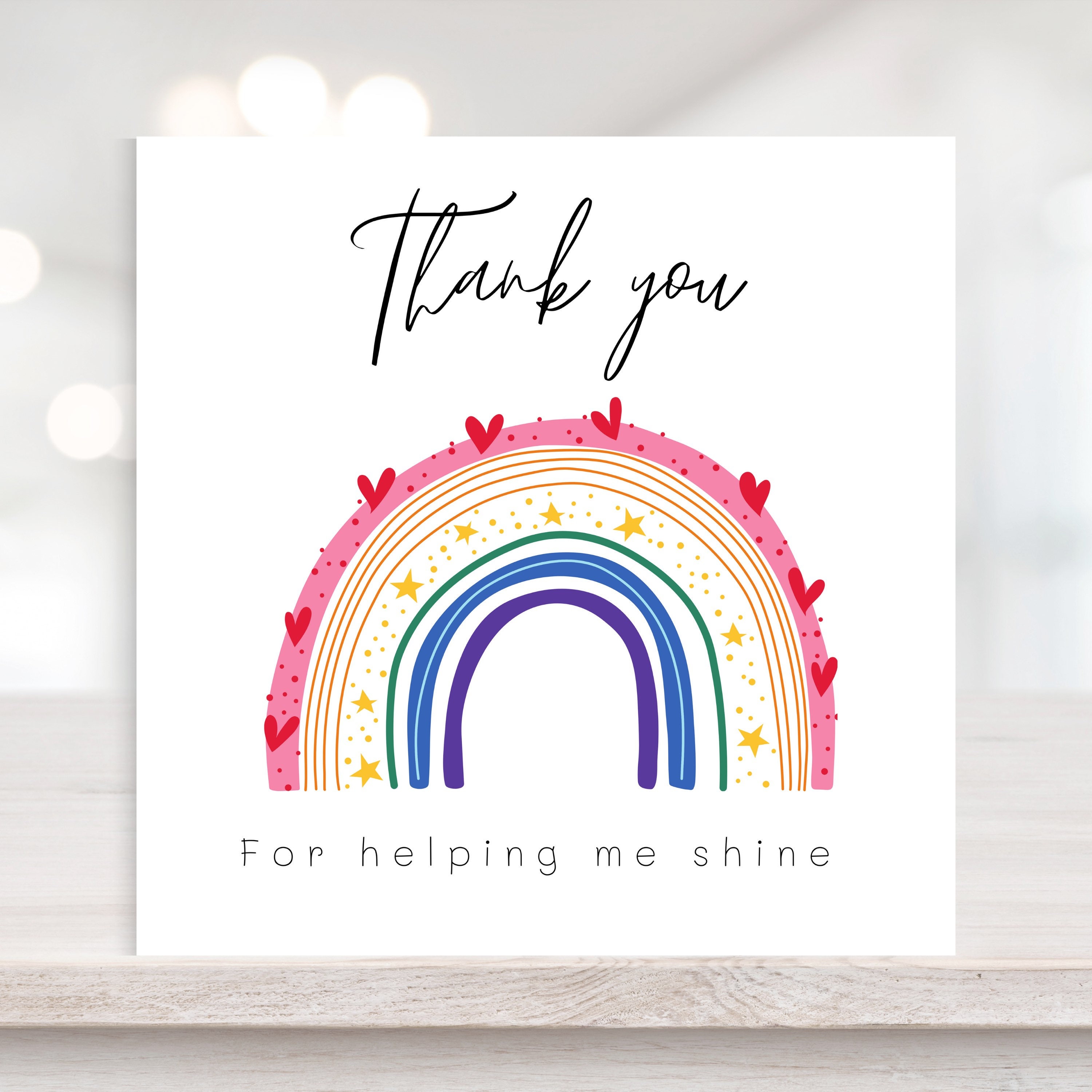 Rainbow thank you teacher card | Etsy