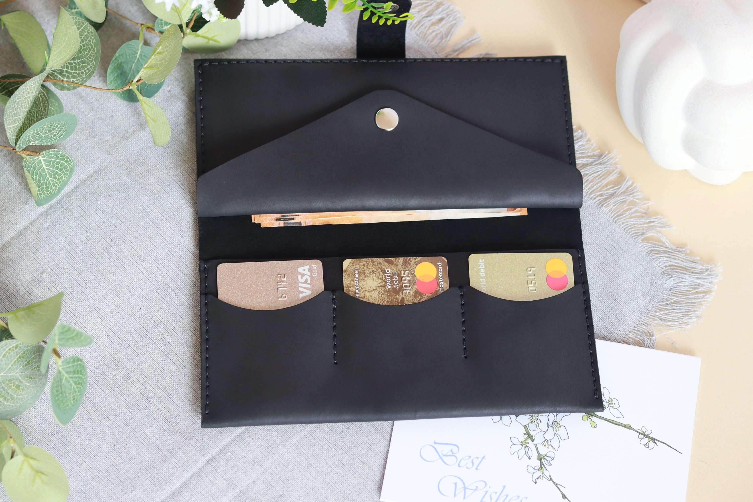 Personalized Long Wallet, Large Custom Wallet, Black Leather Wallet for ...