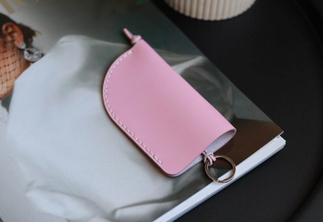 Women's Leather Key Holder, Pink Key Keeper, Genuine Leather Key Pouch ...