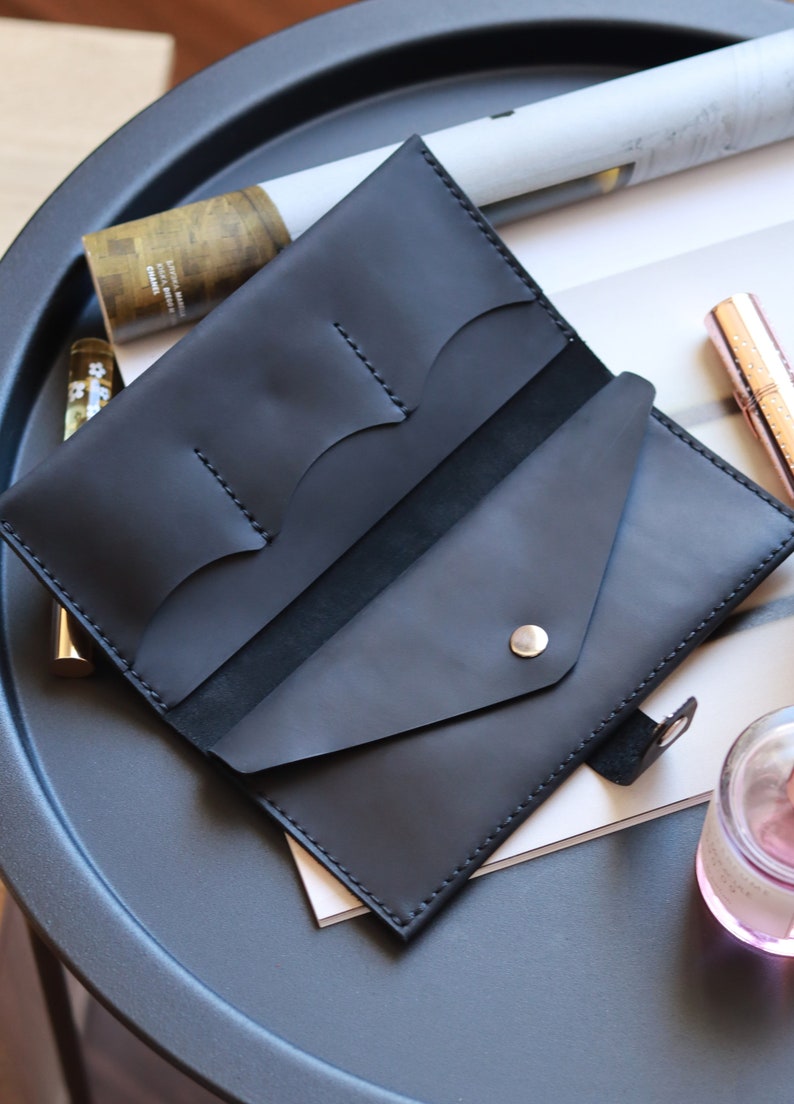 Personalized Long Wallet, Large Custom Wallet, Black Leather Wallet for ...