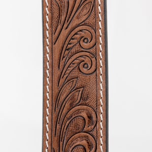 Tooled Brown Leather Snap Belt Strap 100% Full Grain Western Style Cow ...
