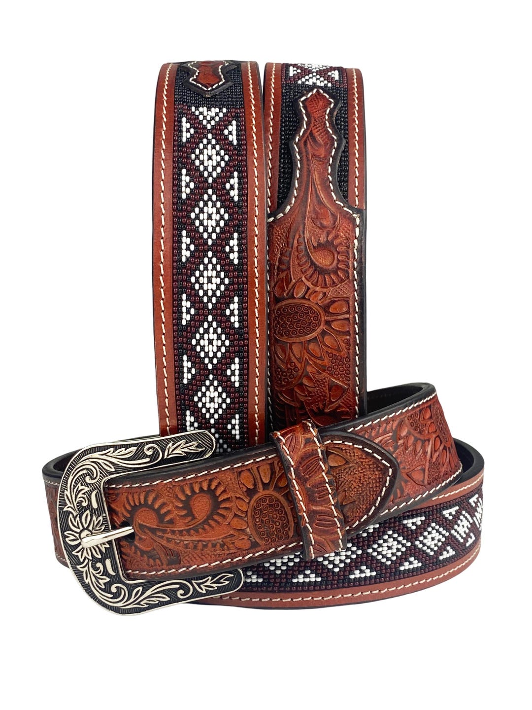Personalized Western Leather Belt Strap for Men, Cowboy Floral Embossed ...