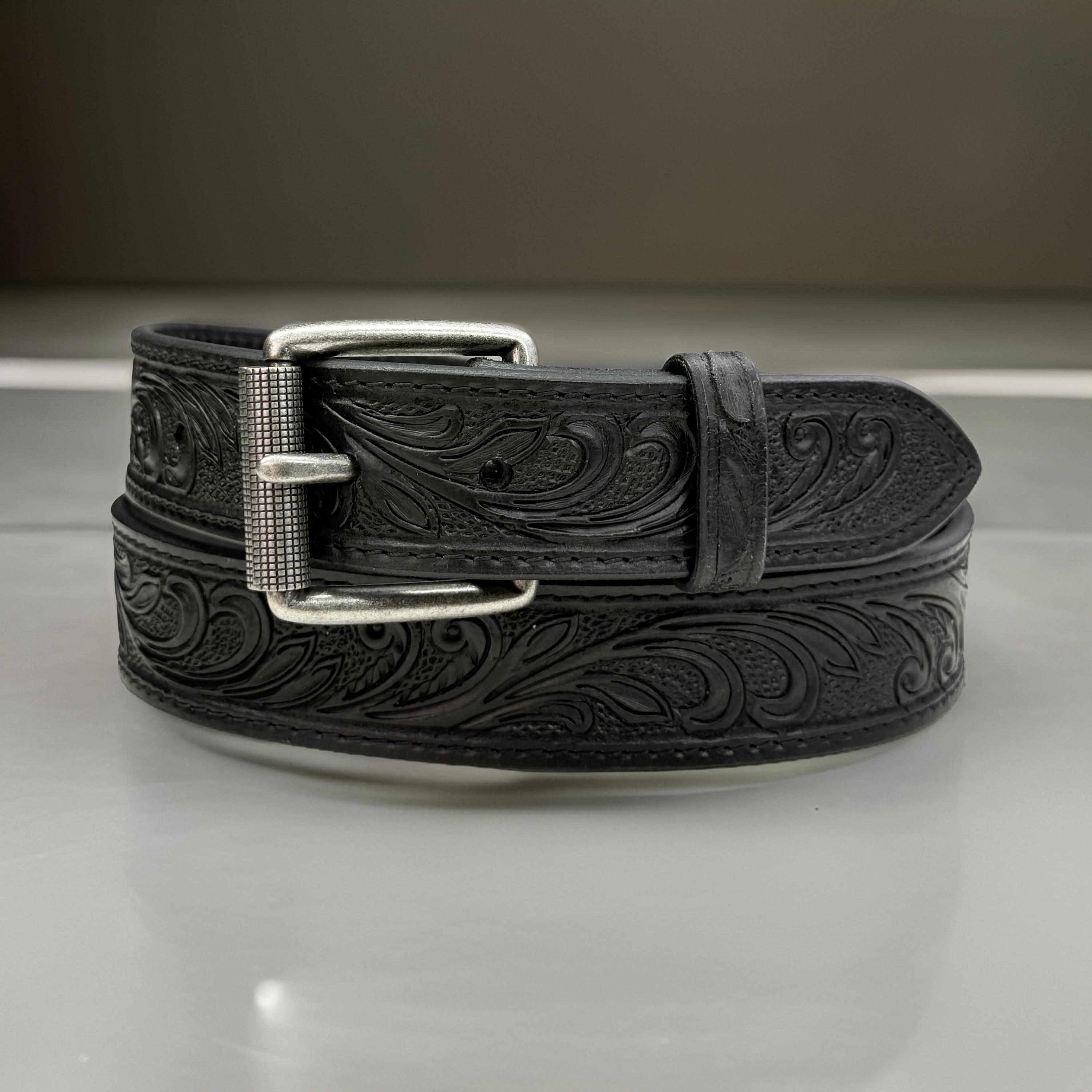 Tooled Brown Leather Snap Belt Strap - 100% Full Grain Western Style ...