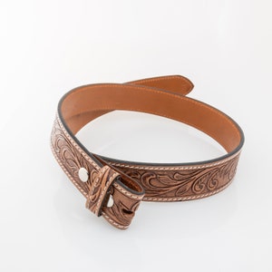Tooled Brown Leather Snap Belt Strap 100% Full Grain Western Style Cow ...
