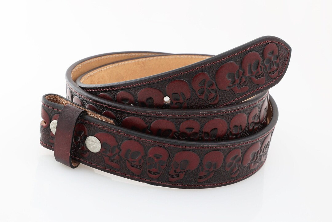 Leather Skull Belt, Biker Belt, Skull Tooled Brown Leather Belt, Custom ...
