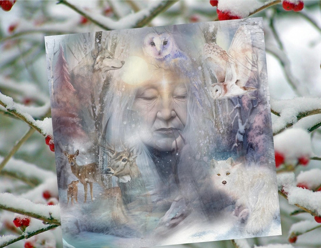 Card: Yule Winter Goddess, Magic Yule Art Print, Pagan Art, Shamanic ...