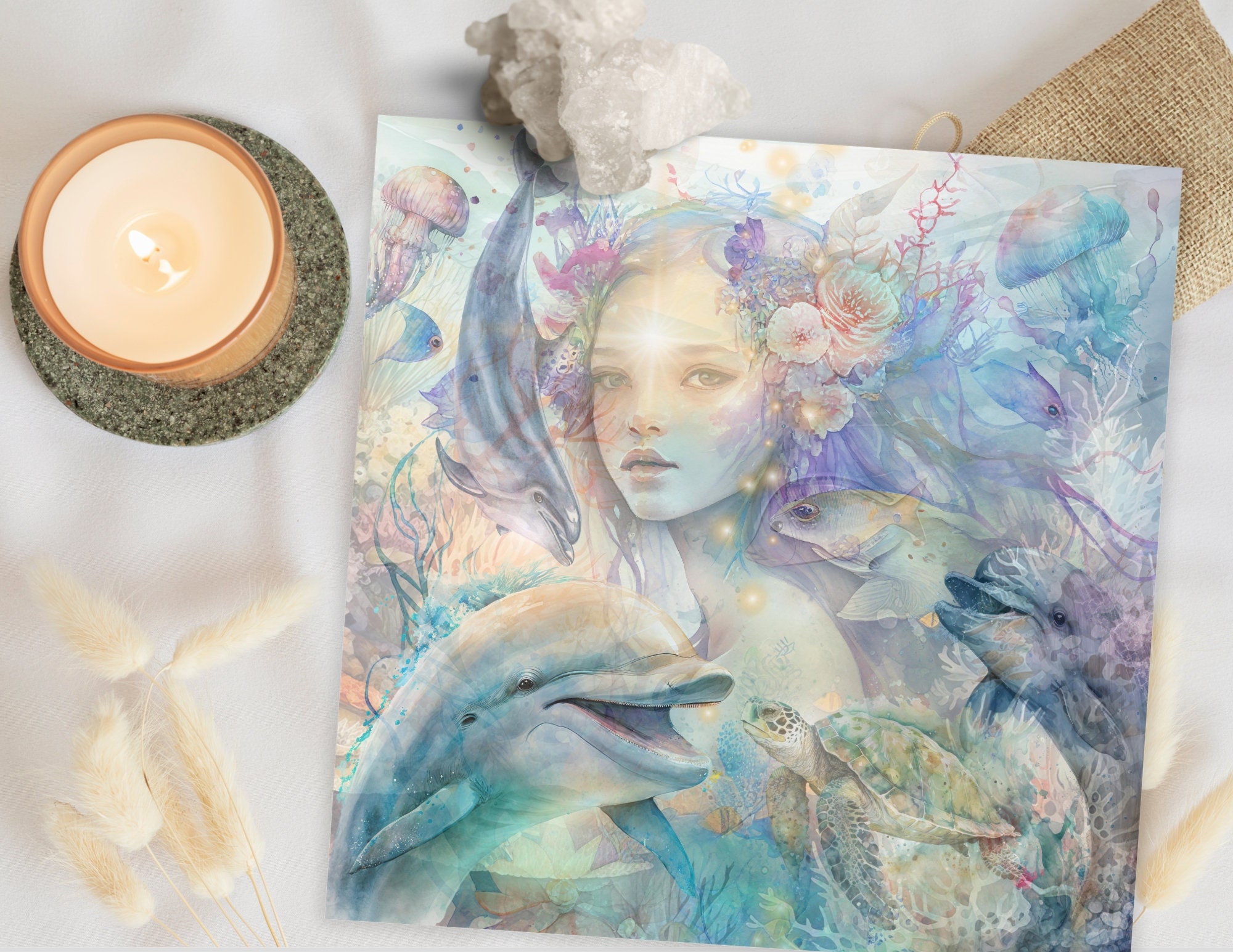 Magical Mermaid Art Print, Mermaid Wall Art, Spiritual Art, Underwater ...