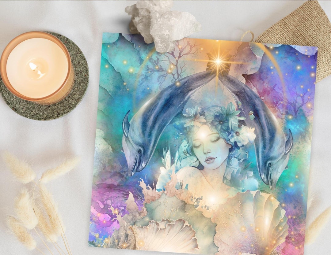 Card: Awakening Peaceful Mermaid, Divine Feminine Altar Card & Goddess ...