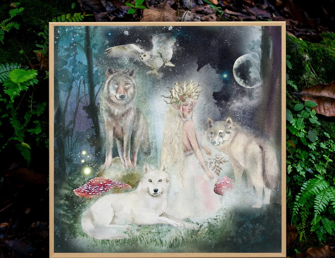 Wolf Woman: Enchanting Forest Mythical Fantasy Nature Fairycore Print ...