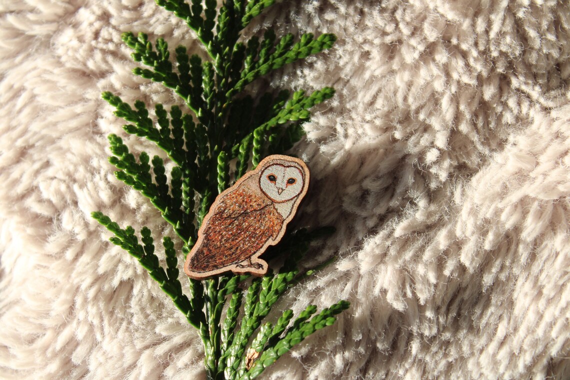 Wooden Barn Owl Pin - Etsy