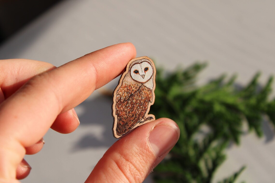 Wooden Barn Owl Pin | Etsy