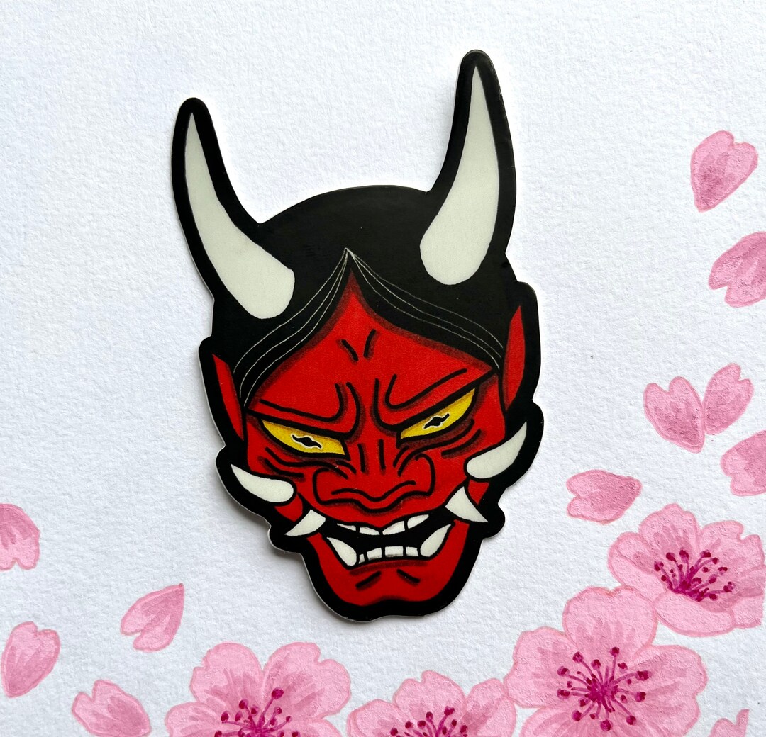 Japanese Yōkai Mask / Oni Mask Sticker - Etsy