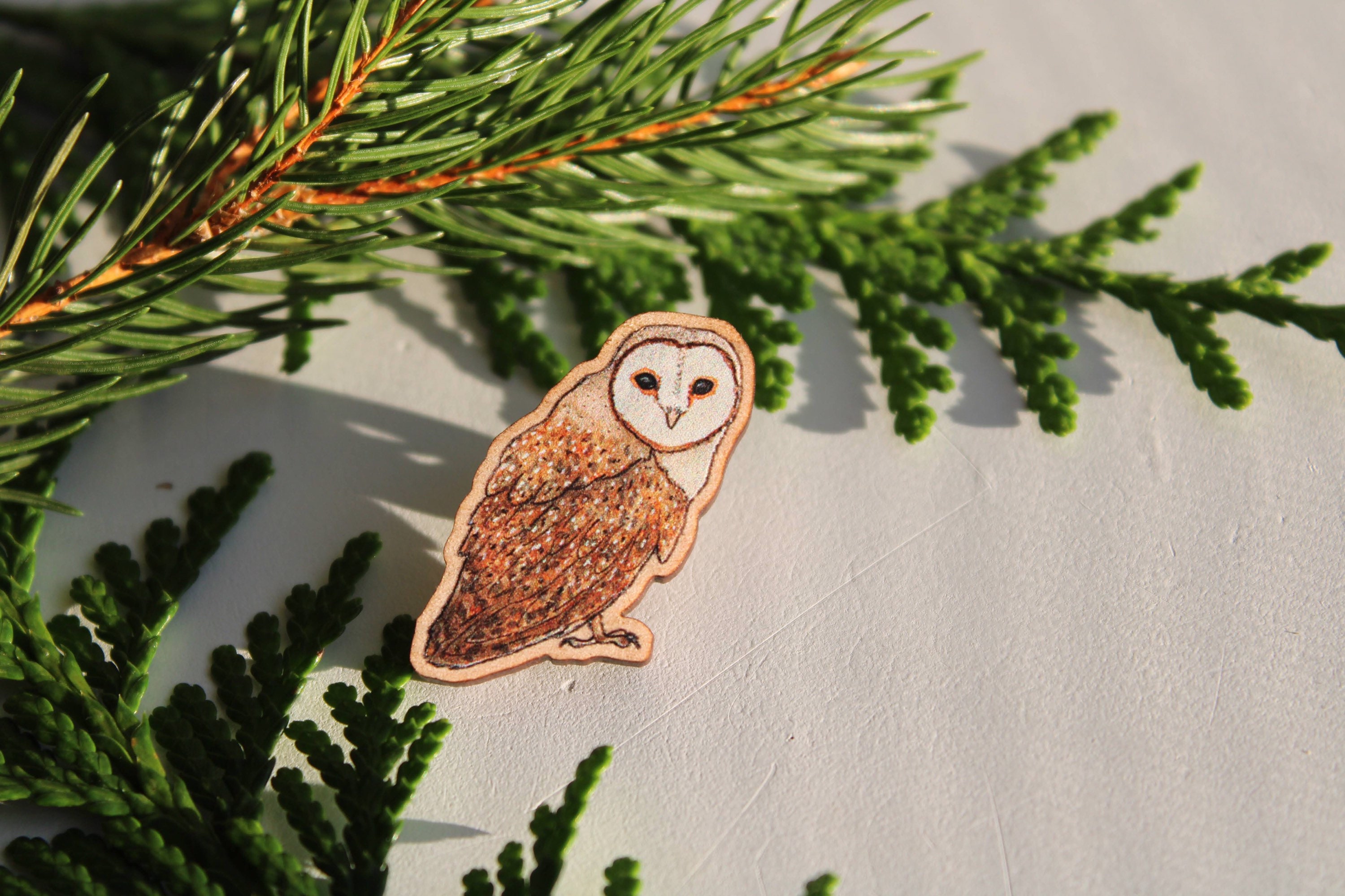 Wooden Barn Owl Pin | Etsy