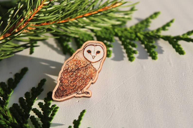 Wooden Barn Owl Pin | Etsy