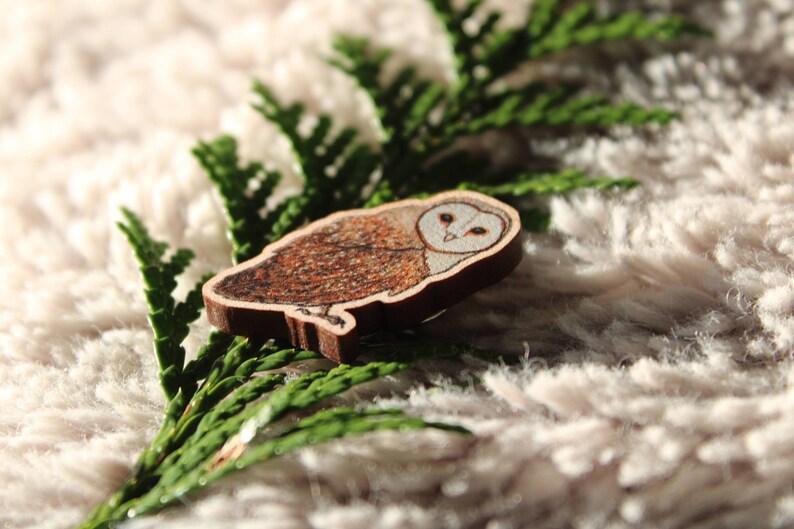Wooden Barn Owl Pin - Etsy