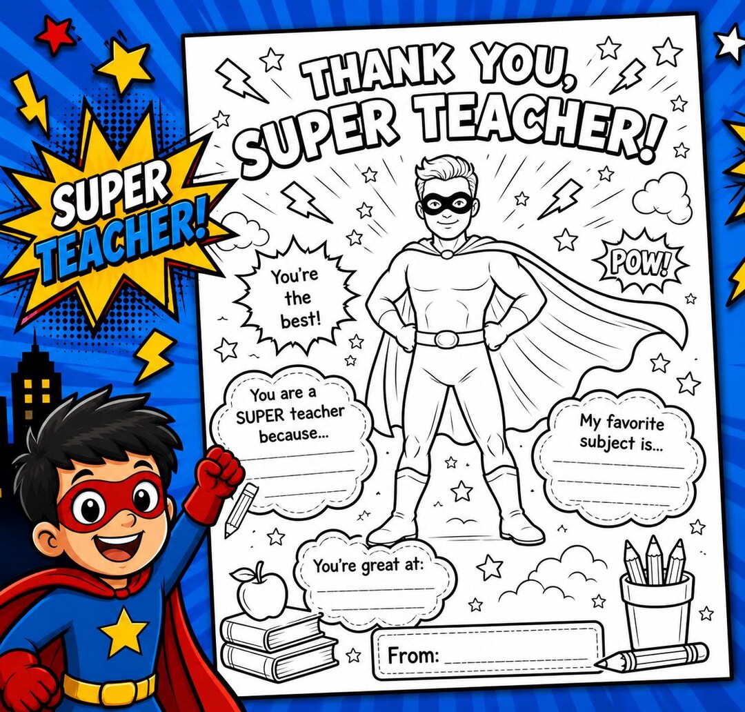 Teacher Thank You Worksheet, Superhero Theme, Student Activity (PDF ...