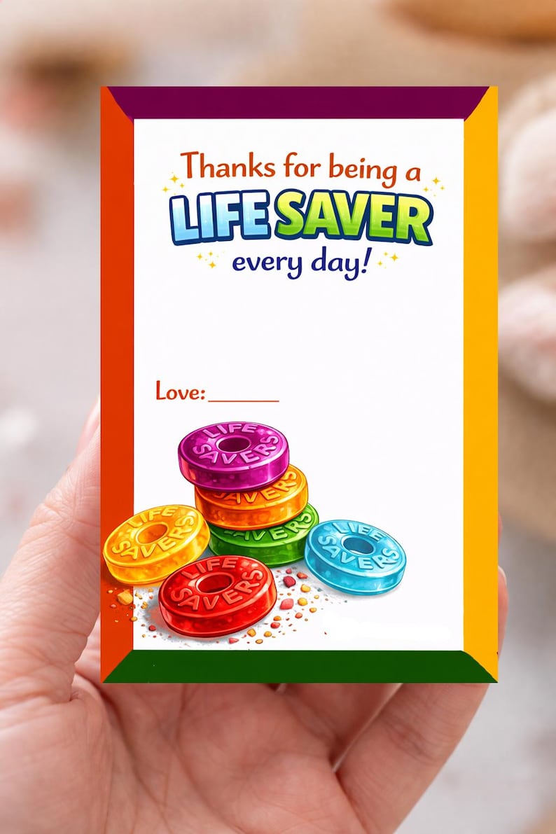 Lifesaver Candy Gift Tag, Appreciation Thank You Card (digital Download ...