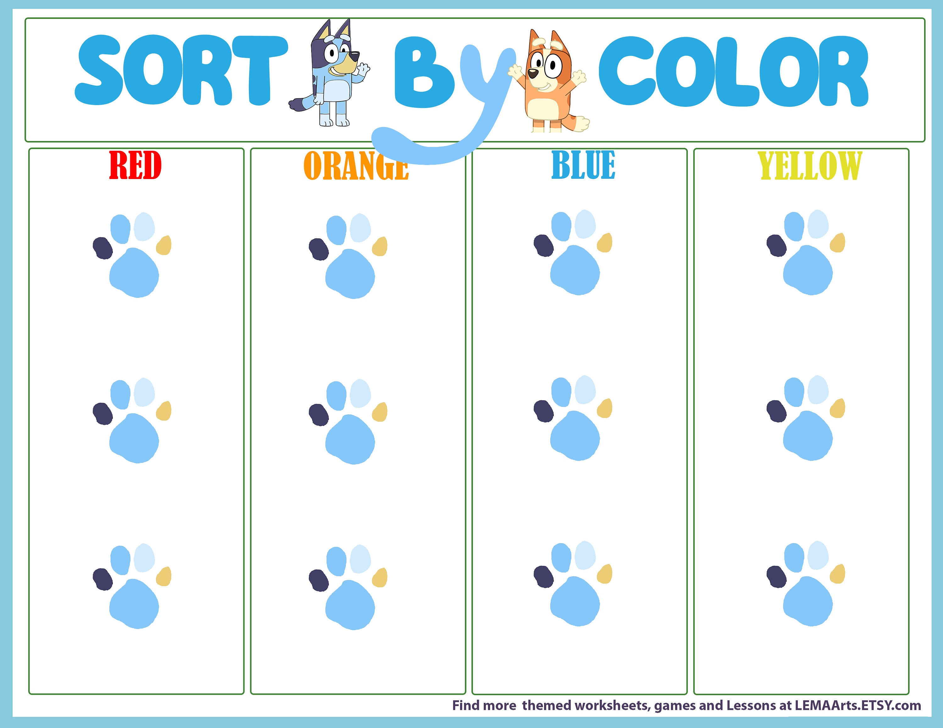 Bluey Themed Color Sorting Activity-Digital Download | Etsy