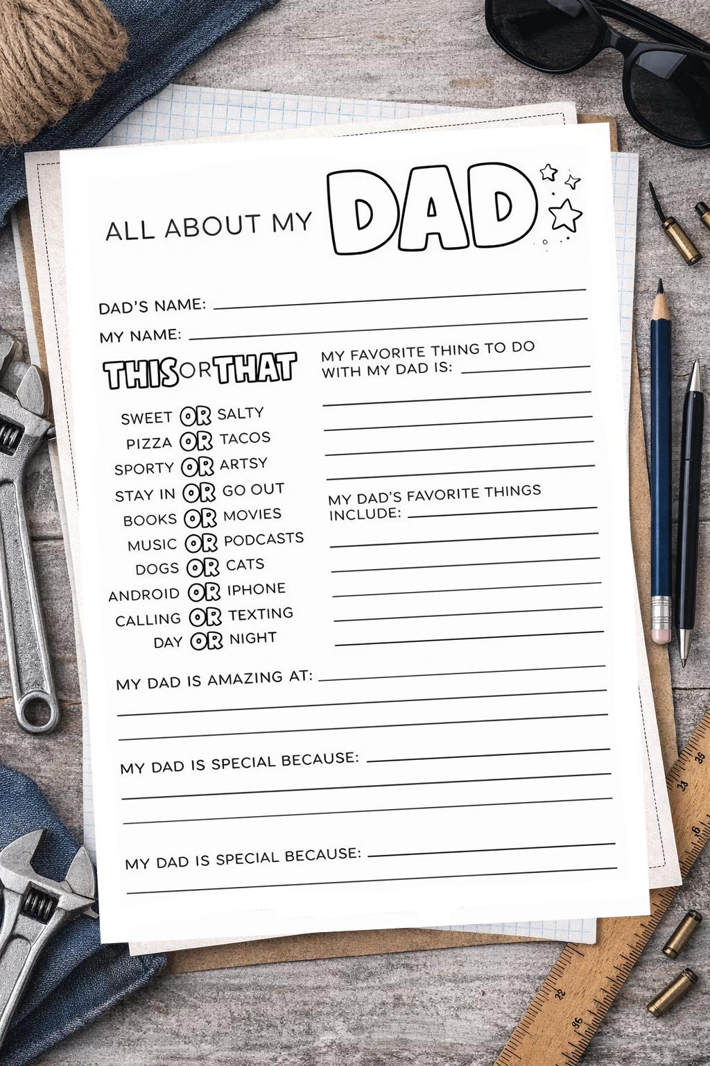Father's Day Dad Interview Printable | Kids Fill-in Sheet (digital ...