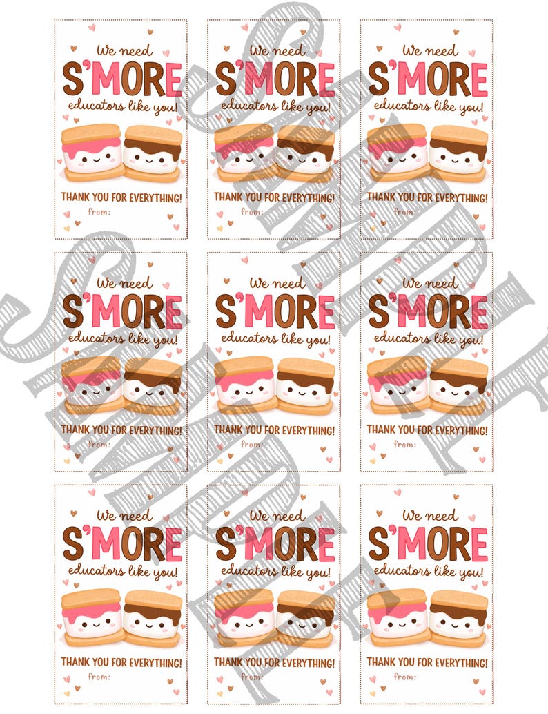 Smore Teacher Gift Tags, Thank You Appreciation Labels (digital ...
