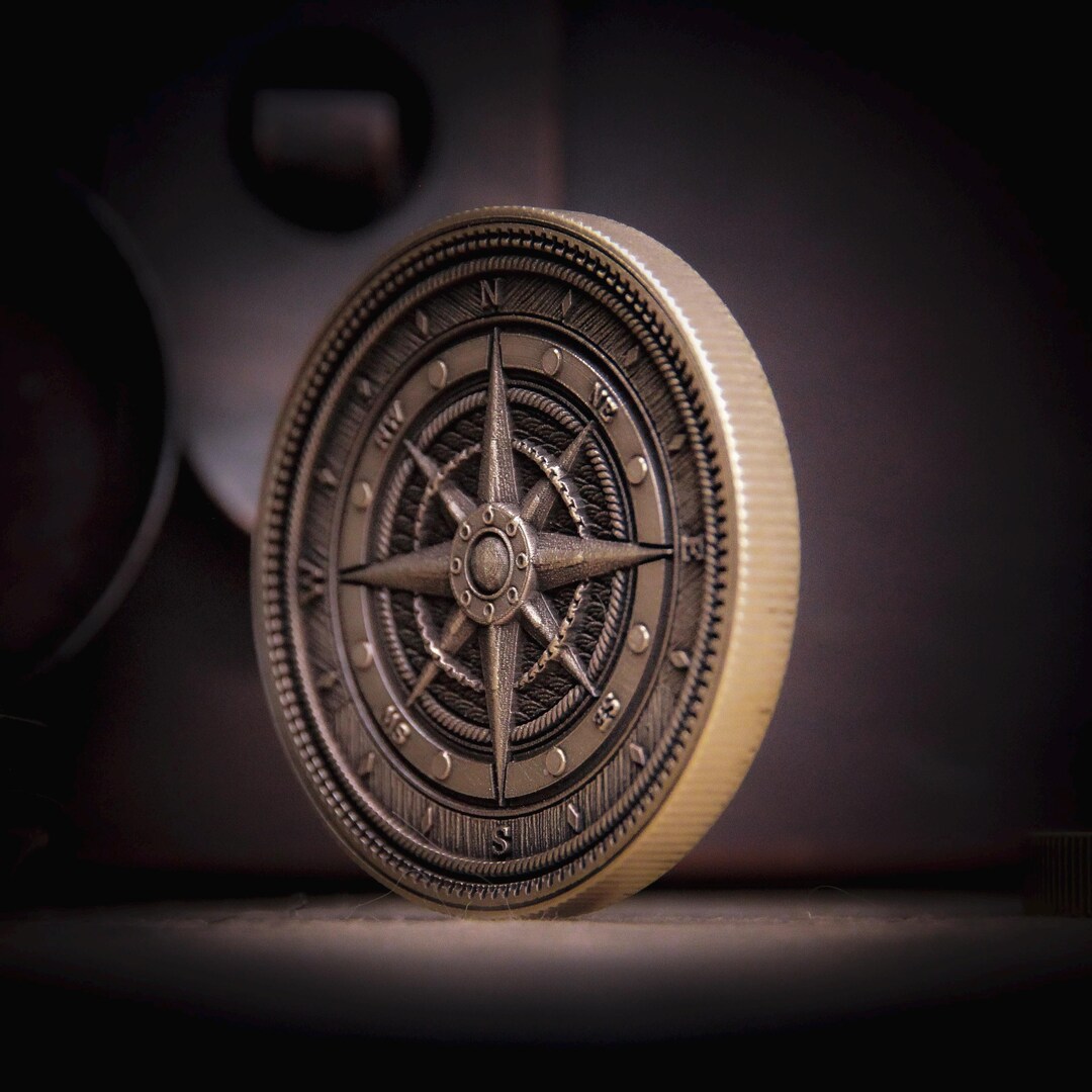Solid Brass Pirate Coin: Compass & Kraken Design, EDC Fidget - Etsy