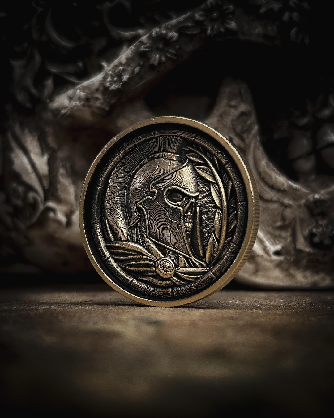 Spartan Warrior Challenge Coin | Antique Bronze Spartan Helmet EDC ...