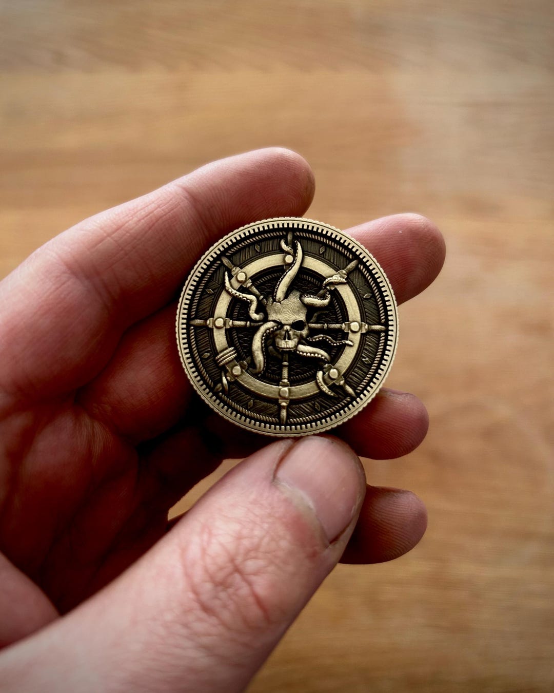 Pirate Spinner Coin – Solid Brass EDC Fidget Coin – Skull Compass ...