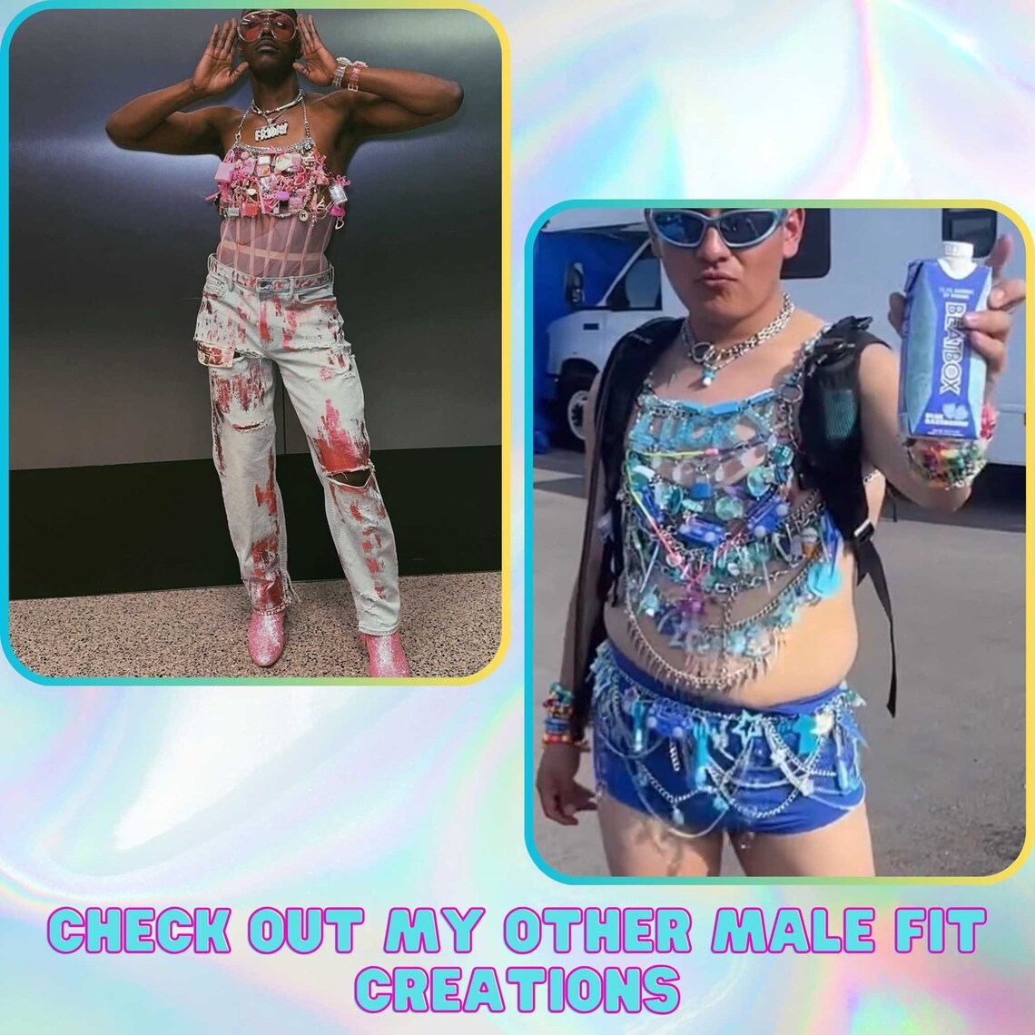 Men Custom Rave Outfit Festival Outfit for Men Mesh Top Fishnet Men ...